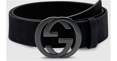 Gucci Black Suede Belt With Interlocking G Buckle For Men Lyst