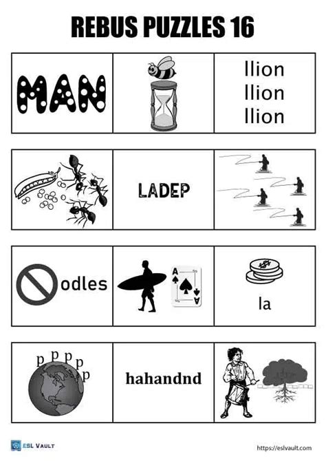 228 Free Printable Rebus Puzzles Esl Vault Word Puzzles Brain Teasers