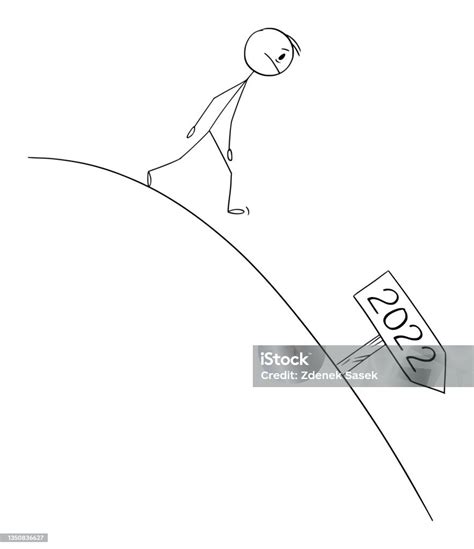 2022년 벡터 만화 스틱 그림 일러스트레이션에서 나쁜 기대치를 걷는 사람 2022년에 대한 스톡 벡터 아트 및 기타 이미지