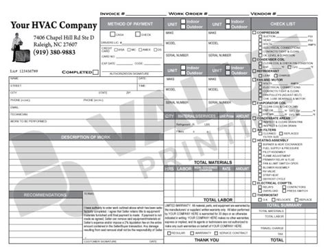 Hv 1003 Hvac Time And Materials Work Order Invoice Value Printing