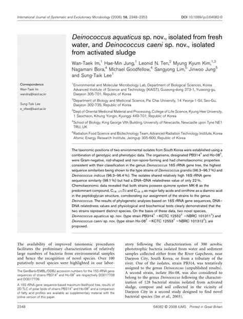 Pdf Deinococcus Aquaticus Sp Nov Isolated From Fresh Water And