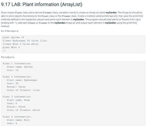 Solved 917 Lab Plant Information Arraylist Given A Base