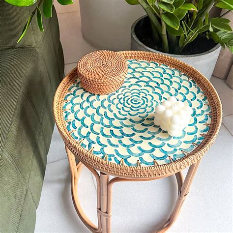 Bloom Rattan Side Table Bedside Table Coffee Table Blue Mother Of