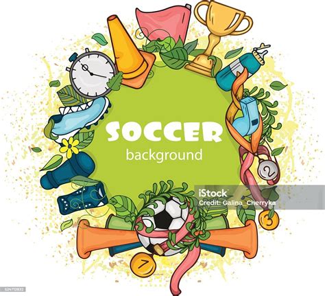 낙서 색상화 축구 컴포지션 스포츠 개체를 그린 글로브 Championship에 대한 스톡 벡터 아트 및 기타 이미지 Championship 경기장 경쟁 Istock