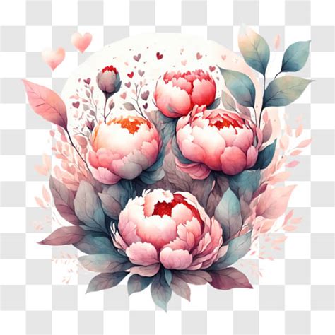 Download Beautiful Pink Peonies Painting Png Online Creative Fabrica