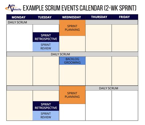 A Sample Scrum Events Calendar Event Calendar Memorial Day Holiday
