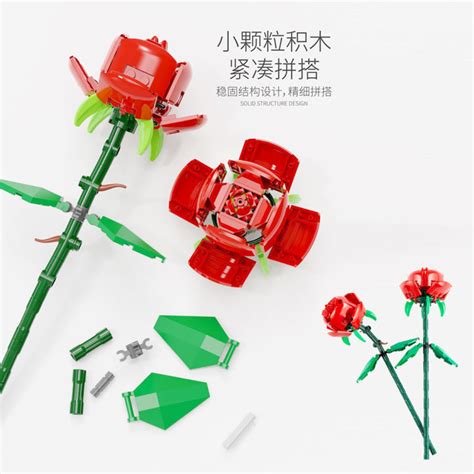 บล็อกตัวต่อ ช่อดอกกุหลาบ Diy ช่อดอกอิฐ สีแดง ชมพู แดง ขาว ของเล่น