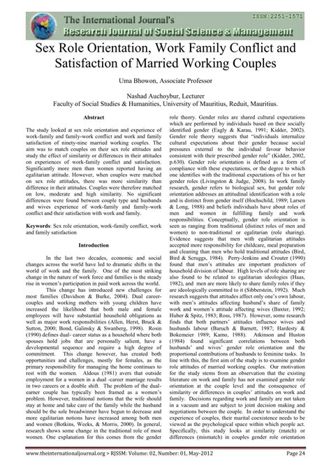 PDF Sex Role Orientation Work Family Conflict And Satisfaction Of Married Working Couples