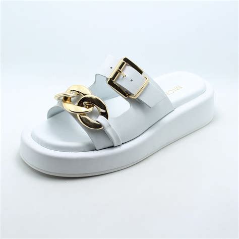 Белые женские кожаные шлепки на платформе Michael шлепацы с золотой цепочкой 40 Id 1623277943