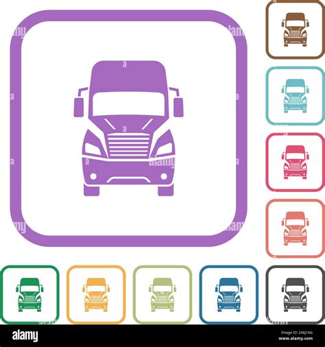 Truck Front View Simple Icons In Color Rounded Square Frames On White