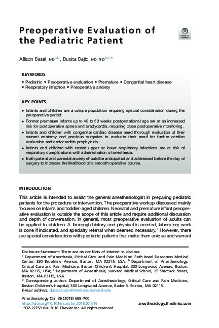 Pdf Preoperative Evaluation Of The Pediatric Patient