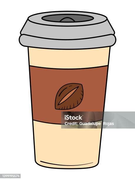 Cangkir Kardus Untuk Kopi Dengan Biji Kopi Yang Digambar Dengan Latar