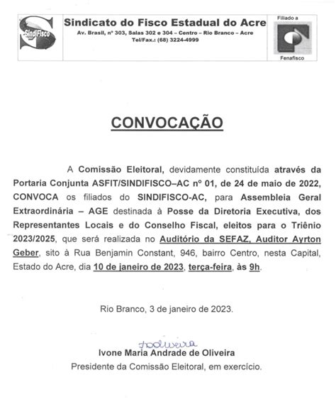 Comissão Eleitoral Convida Filiados Para Posse Da Diretoria Eleita Do