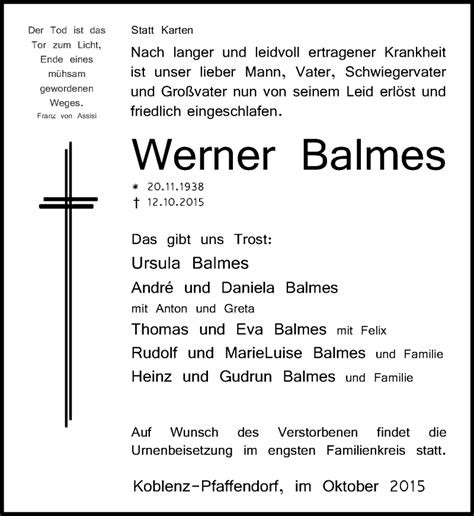 Traueranzeigen Von Werner Balmes Rz Trauerde