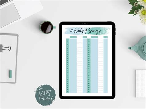 52 Week Savings Tracker Printable Blue Tracker Printable Saving