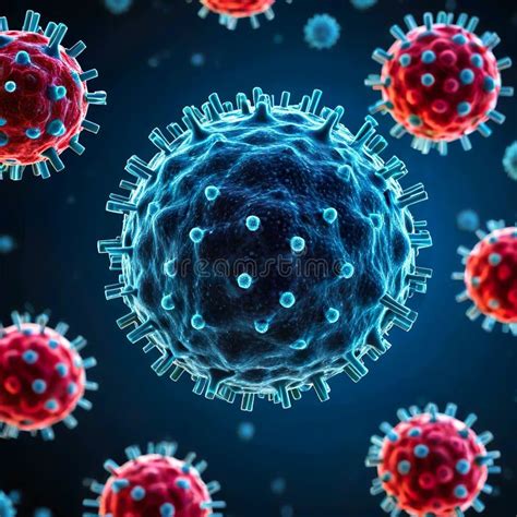 Blue And Red Cells Of A Dangerous Virus Under A Microscope 3d Micro