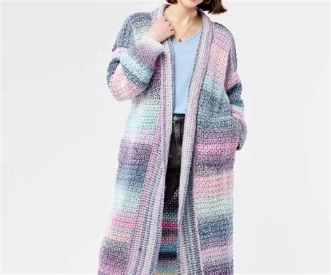 Cárdigan Flip Con Bolsillos Largos Patrón En Crochet Gratis