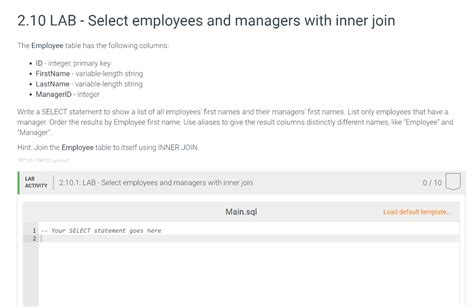 Solved 210 Lab Select Employees And Managers With Inner