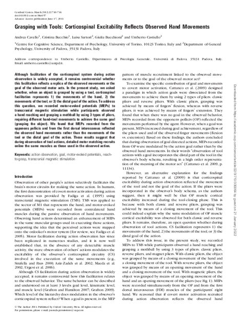 Pdf Cerebral Cortex Doi 10 1093 Cercor Bhr157 Grasping With Tools