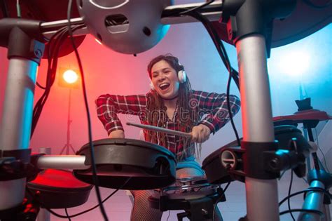 Emotions Music Hobbies And People Concept Young Woman Playing The