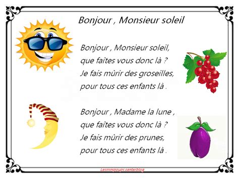 Comptine Bonjour Monsieur Soleil
