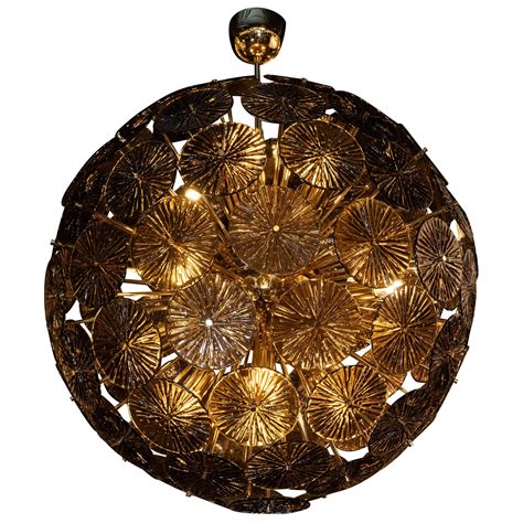 Modernist Handblown Murano Smoked Bronze Glass And Polished Brass