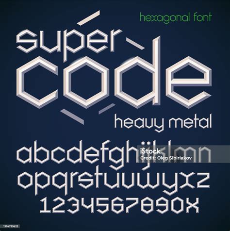 육각형 미래 지향적 인 금속 경사 굵은 글꼴 현대 기하학적 스타일의 영어 문자와 숫자의 벡터 알파벳 그림 0명에 대한 스톡 벡터