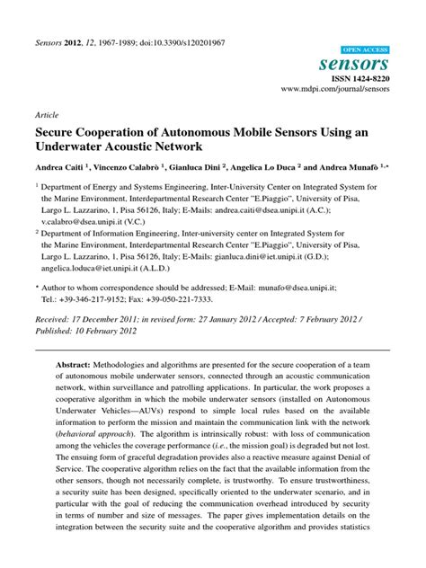 Secure Cooperation Of Autonomous Mobile Sensors Using An Underwater Acoustic Network Pdf