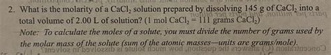 Solved 2 What Is The Molarity Of A Cacl2 Solution Prepared