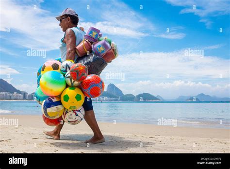 Rio De Janeiro February 10 2017 Brazilian Beach Vendor Walks Along