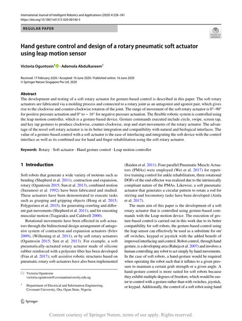 Hand Gesture Control And Design Of A Rotary Pneumatic Soft Actuator Using Leap Motion Sensor