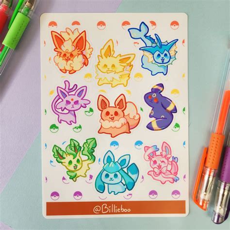 Eeveelutions Waterproof Vinyl Kiss Cut Sticker Sheet Cute Anime