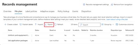 使用檔案計畫來管理保留標籤 Microsoft Learn
