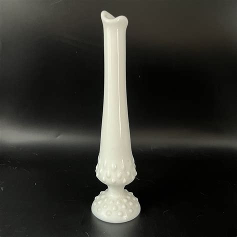 Fenton Hobnail Milk Glass Swung Vase 9”
