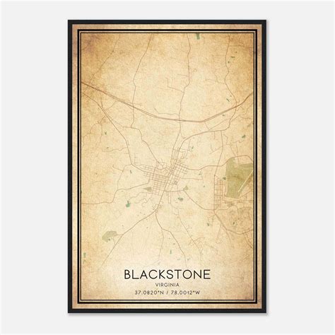 Vintage Blackstone Virginia Map Poster Blackstone Va City Road Wall
