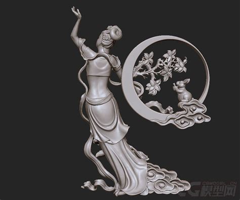 中式雕塑模型 嫦娥奔月三模型 神话雕塑模型库 Objobjmtl模型下载 Cg模型网