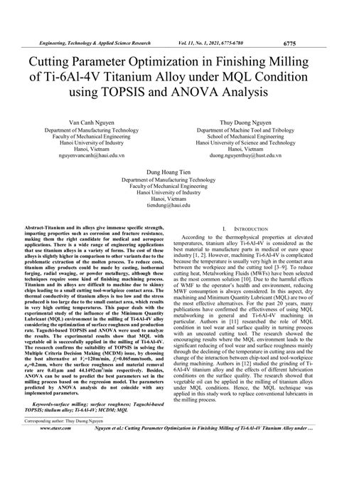 pdf cutting parameter optimization in finishing milling of ti 6al 4v