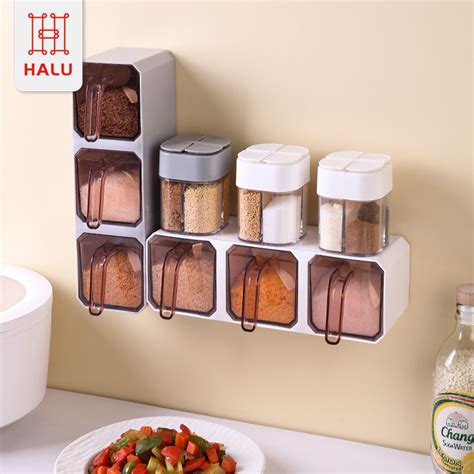 Jual Halu Kotak Wadah Bumbu 3 Set Rak Bumbu Gantung Minimalis Kotak