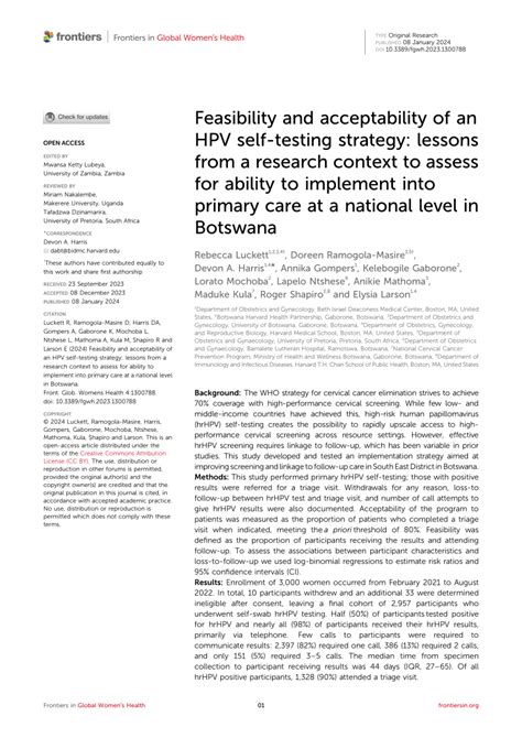 Pdf Feasibility And Acceptability Of An Hpv Self Testing Strategy Lessons From A Research