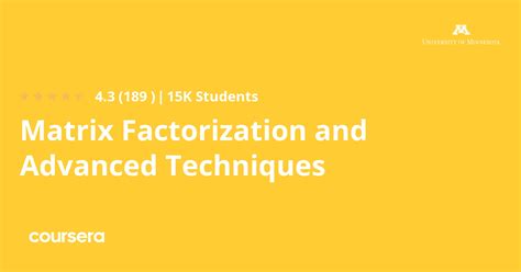 Matrix Factorization And Advanced Techniques Coursera