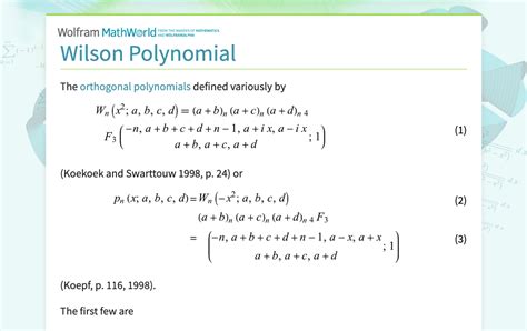 Wilson Polynomial From Wolfram Mathworld