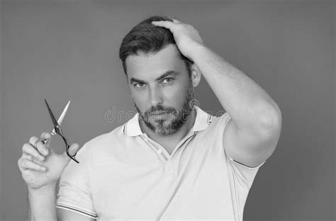 Mens Hairstyle Haircut Male Hispanic Model With Scissors Cut Hair