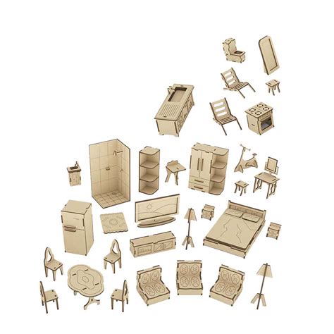 Kit montar mini móveis mdf cru casinha boneca moveis miniatura coleção brinquedo mdf presente