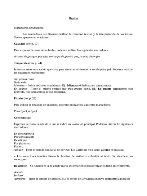 Repaso Marcadores Discursivos Pdf Lingüística Gramática