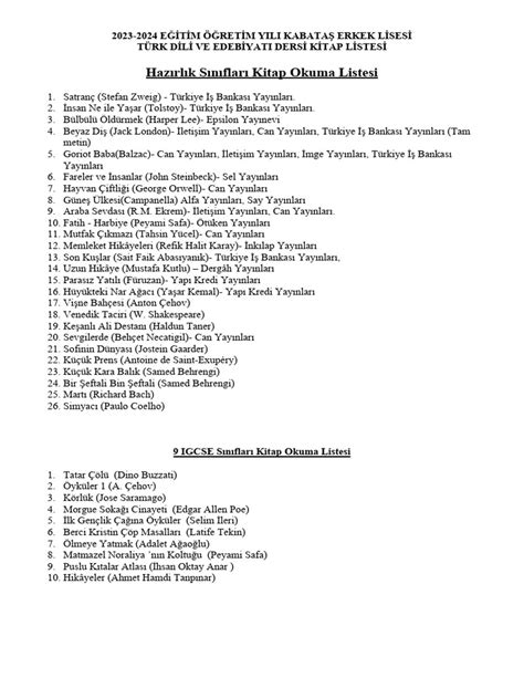 2023 2024 Kitap Listesi Hazırlık 9 10 11 1 Pdf