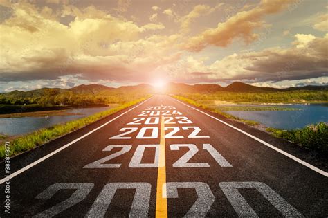 2020 2025 Written On Highway Road In The Middle Of Empty Asphalt Road
