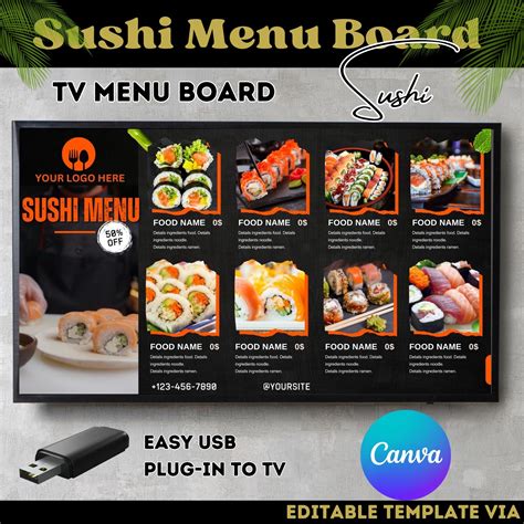 Editable Sushi Menu Board Template Animated Tv Display