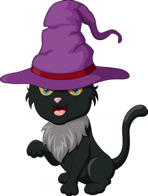 Dibujos Animados Lindo Gato Negro En Un Sombrero De Halloween Vector