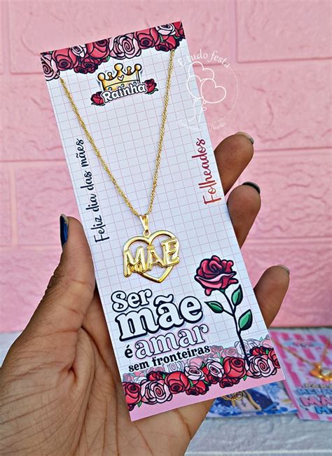 Colar Folheado No Cartao Personalizado Para O Dia Das Mães Elo7