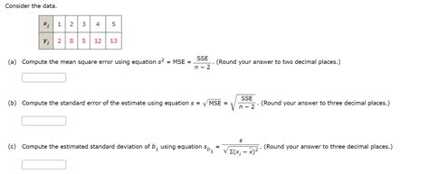 Solved Consider The Data A Compute The Mean Square Error Chegg